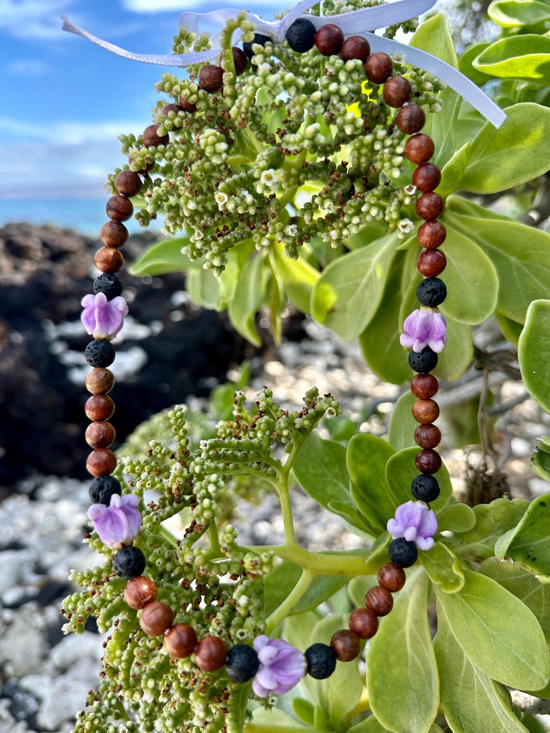 Handmade Hawaiian Crown Flower Lei – Rearview Mirror Car Charm With ...