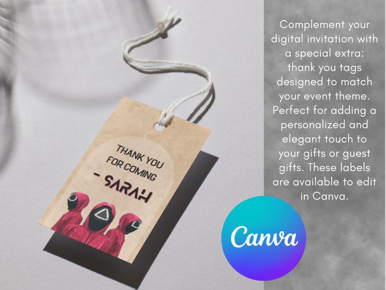 EDITABLE - Squid Game Party Invitation Template #01 + Thank You Tags ...
