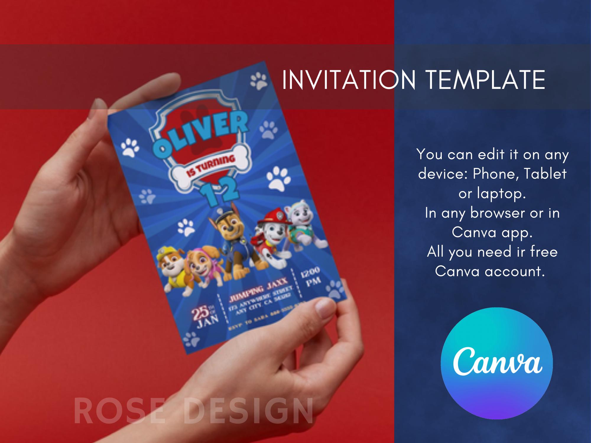 EDITABLE - Puppy Patrol Birthday Invitation Template | Hero Pups Party Card | + Thank You Tags ...