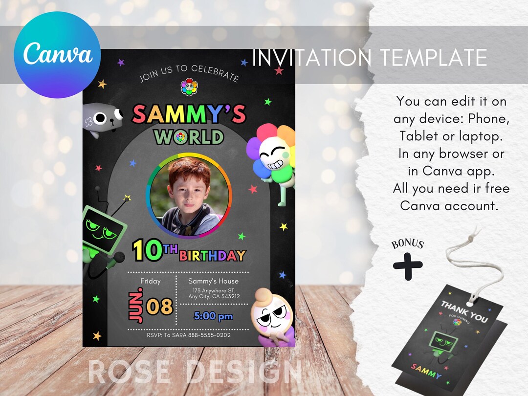 EDITABLE - Dan-dy's World Party Invitation Template #02+ Thank You Tags ...