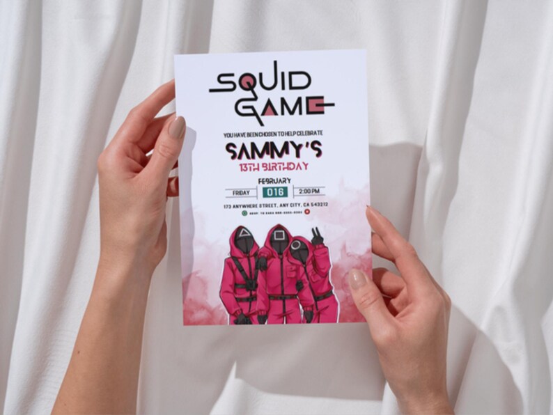 EDITABLE - Squid Game Party Invitation Template #05 + Thank You Tags ...