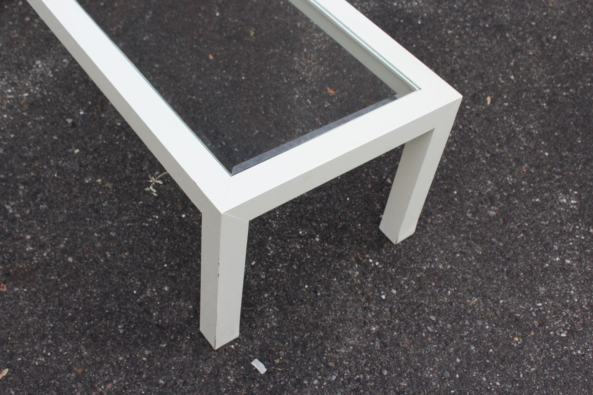 Rectangular White Parsons Coffee Table With Inset Glass Top - Etsy