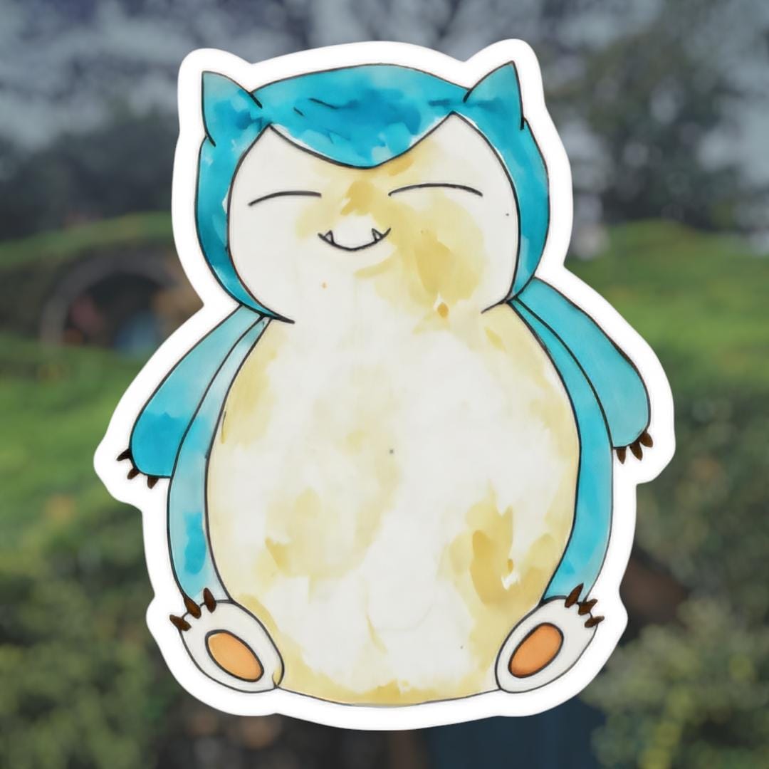 Snorlax Pokemon Vinyl Watercolor Sticker, Hand-drawn - Etsy