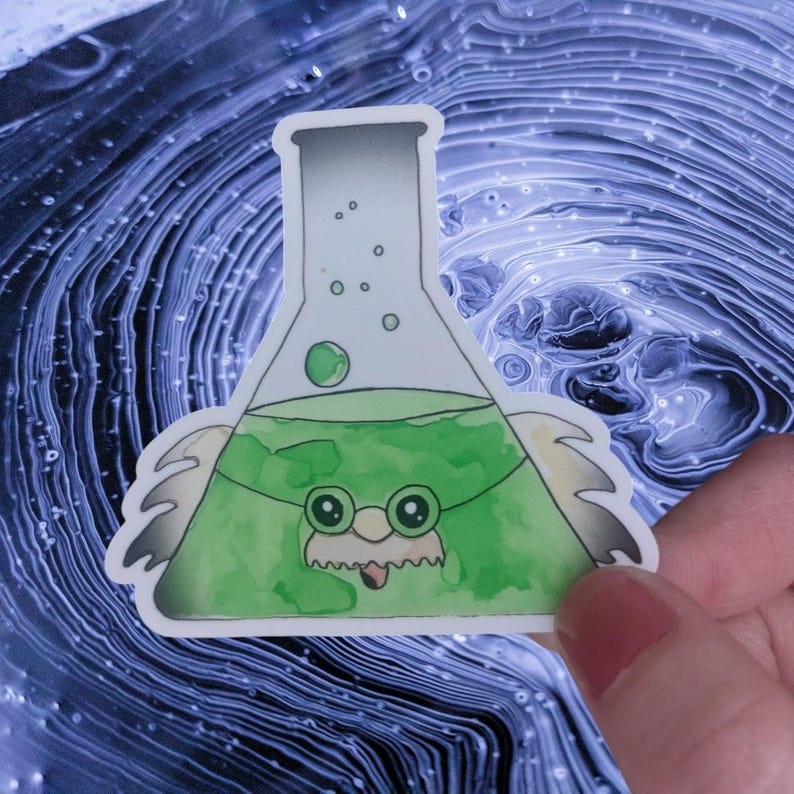 Cute Einstein Beaker Sticker | Hand-drawn Waterproof Watercolor ...