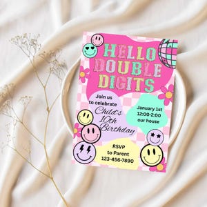 Hello Double Digits Birthday Invitation File - Etsy