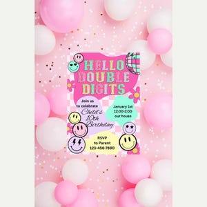 Hello Double Digits Birthday Invitation File - Etsy