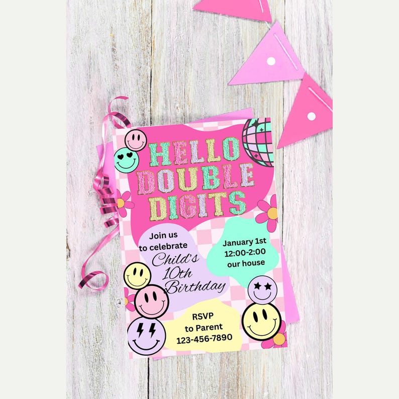 Hello Double Digits Birthday Invitation File - Etsy