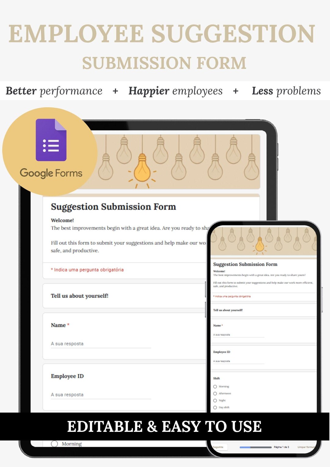 Employee Suggestion Form Template | Continuous Improvement | Google ...