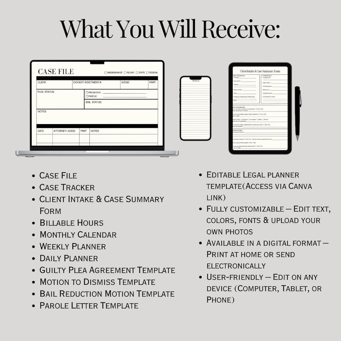 Legal Planner Digital Template | Lawyer Case Organizer (canva Download ...