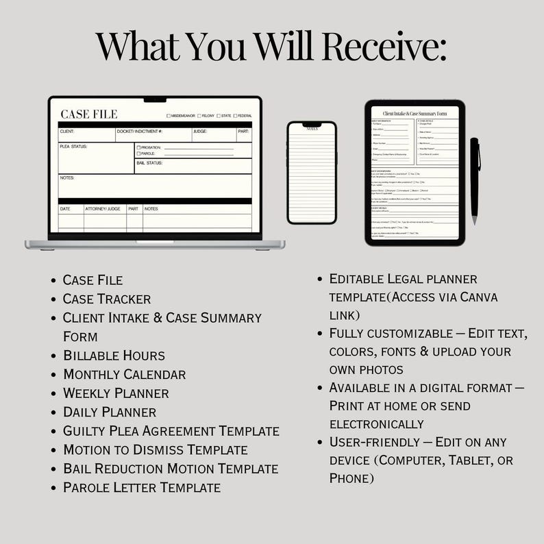 Legal Planner Digital Template | Lawyer Case Organizer (canva Download ...