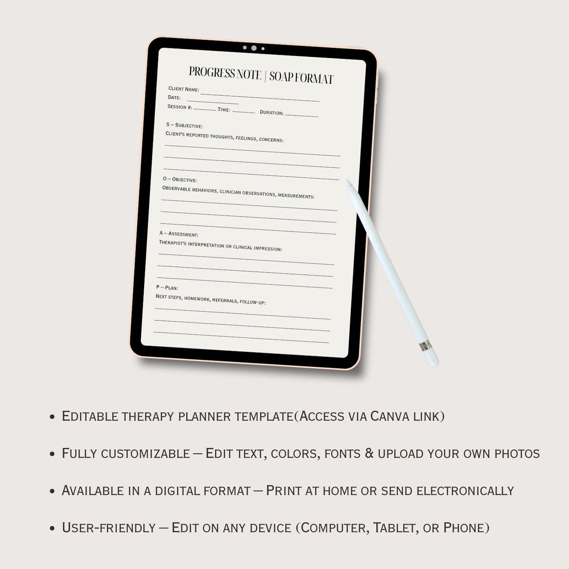 Therapist SOAP Note Template: Editable Counseling Progress Notes ...