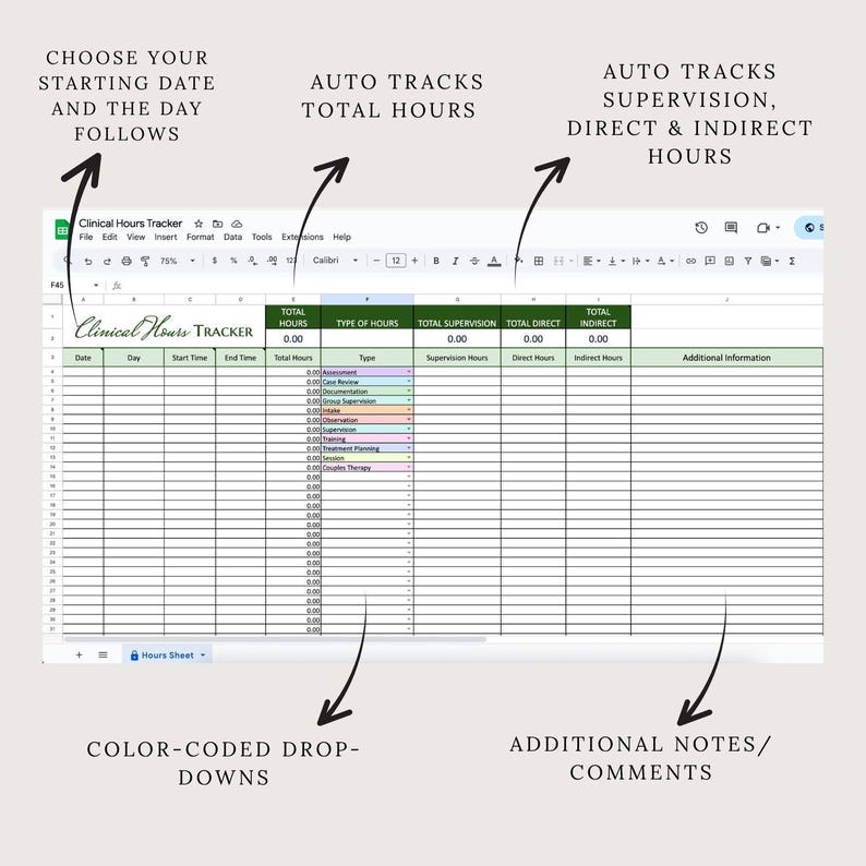 Clinical Hours Tracker | Google Sheets Template (digital Download) - Etsy