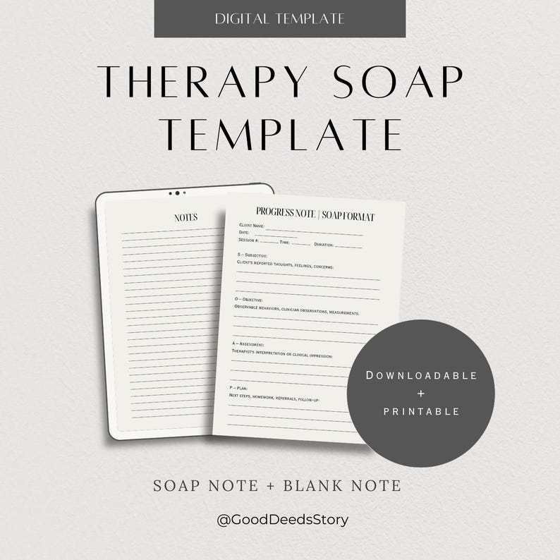 SOAP Note Template for Therapists | Digital Counseling Progress Notes ...