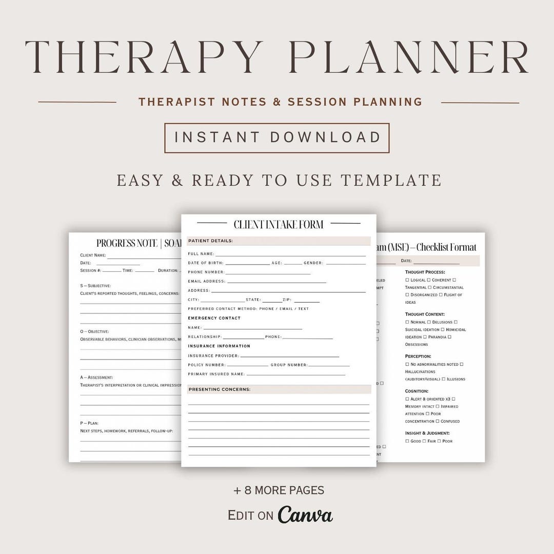 Therapy Counselors Planner | Digital Mental Health Template | Editable ...
