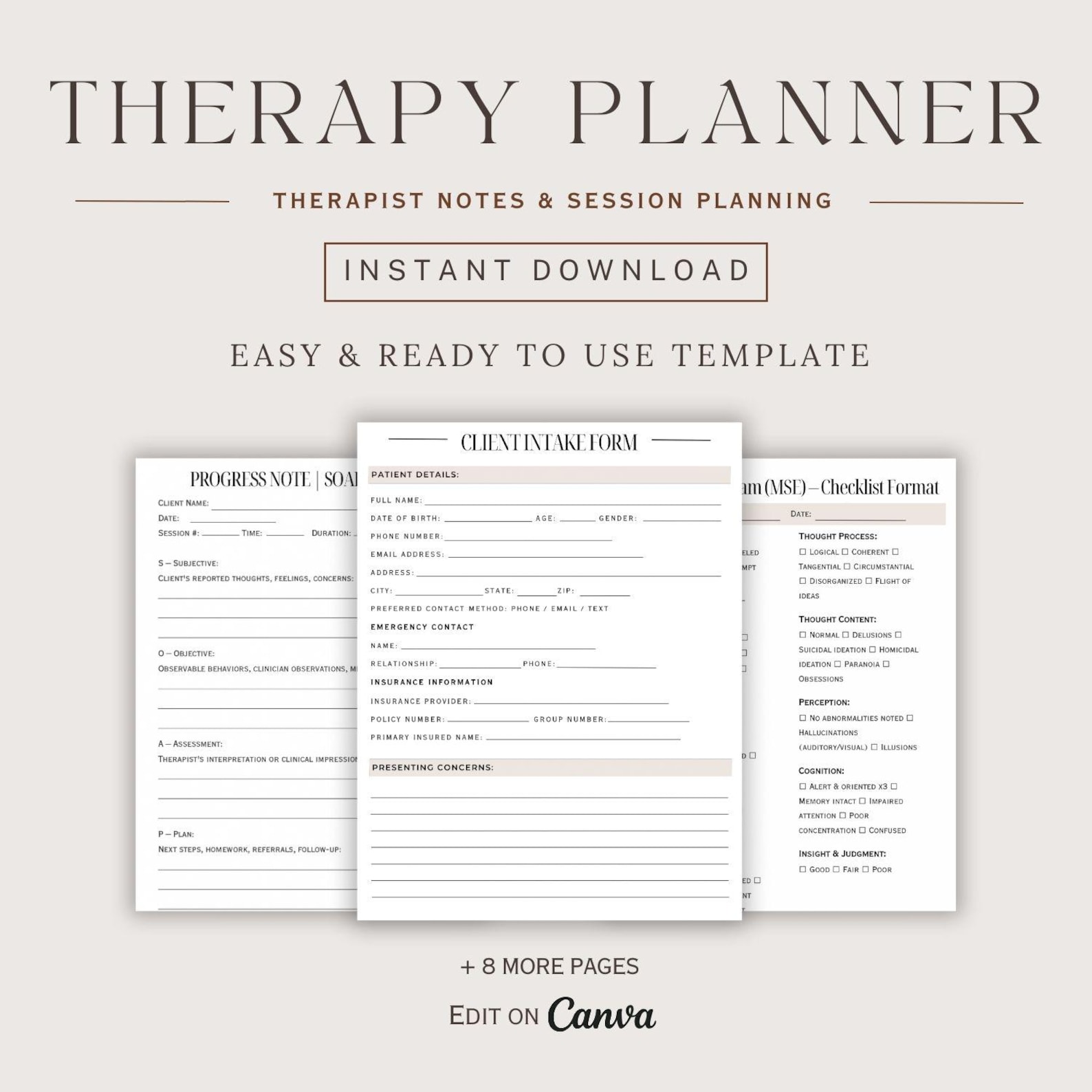 Therapist Planner | Mental Health Forms, SOAP Notes (printable PDF) - Etsy