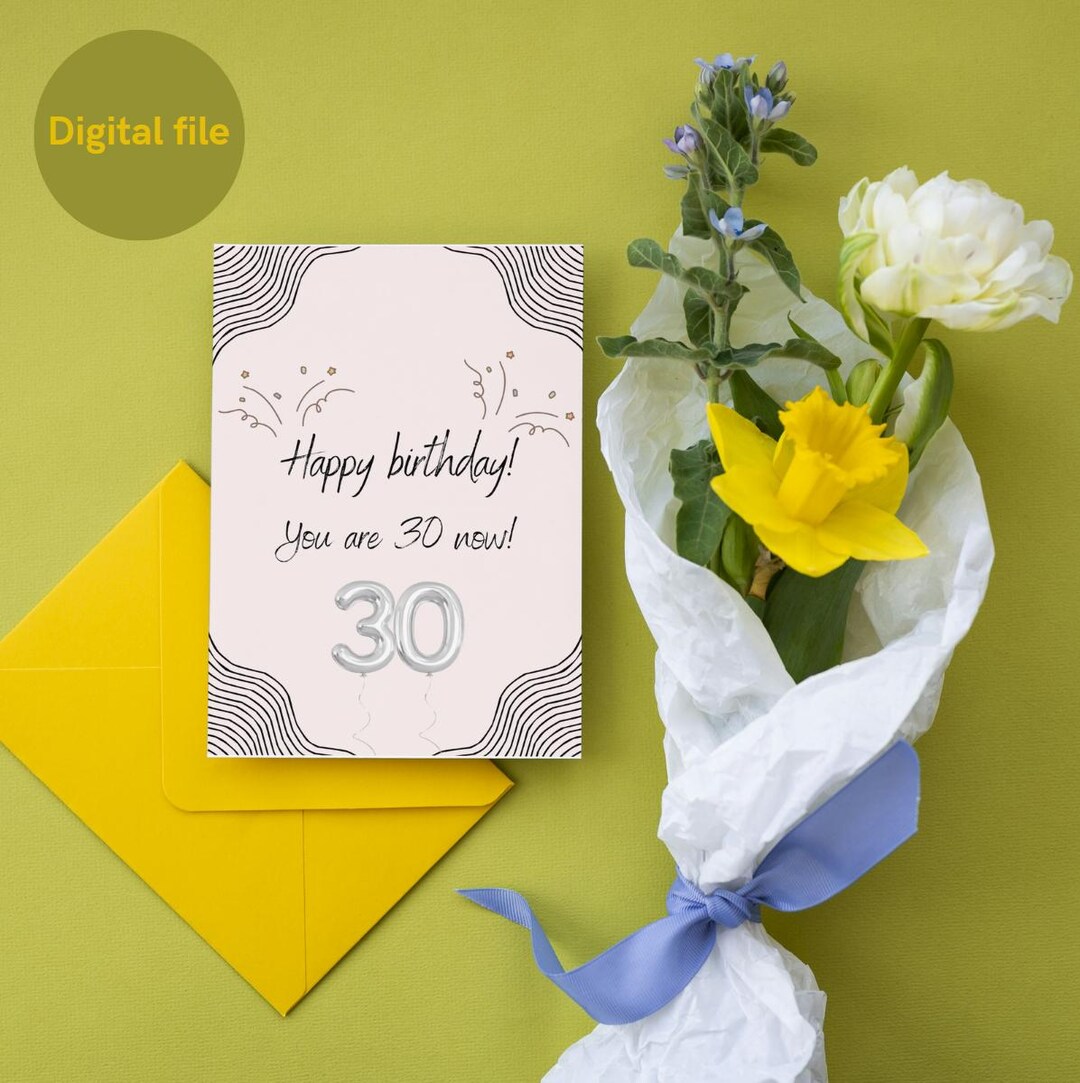 Printable 30th Birthday Card | Digital File | Birthday Card | 30th ...