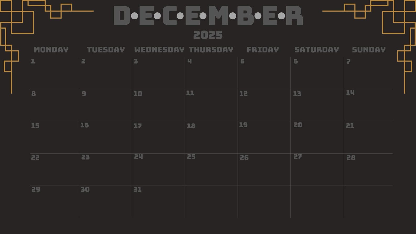 Printable Calendar | Dark Theme | Calendar for 2025 | Digital File ...