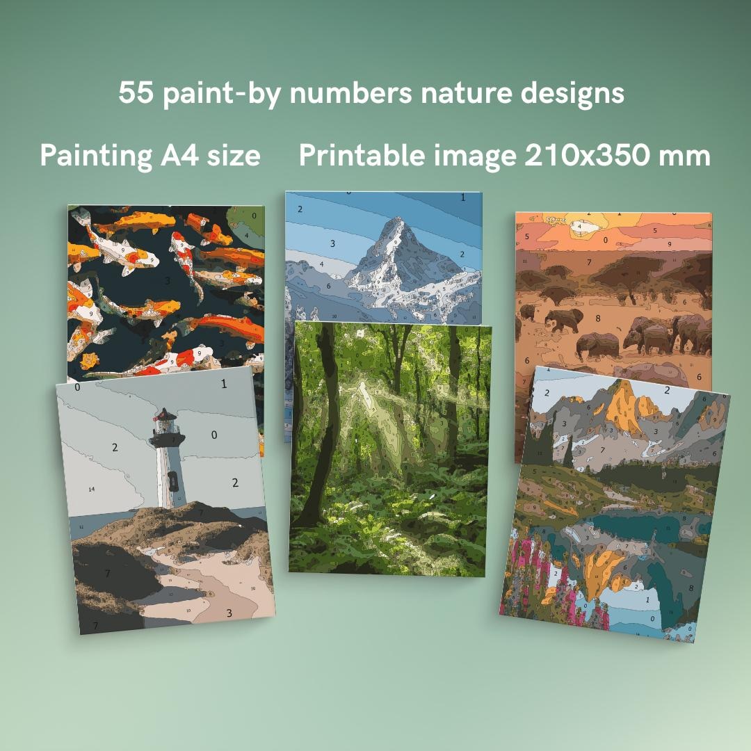 55 Printable Paint by Numbers | Nature-themed Art | Color by Numbers ...