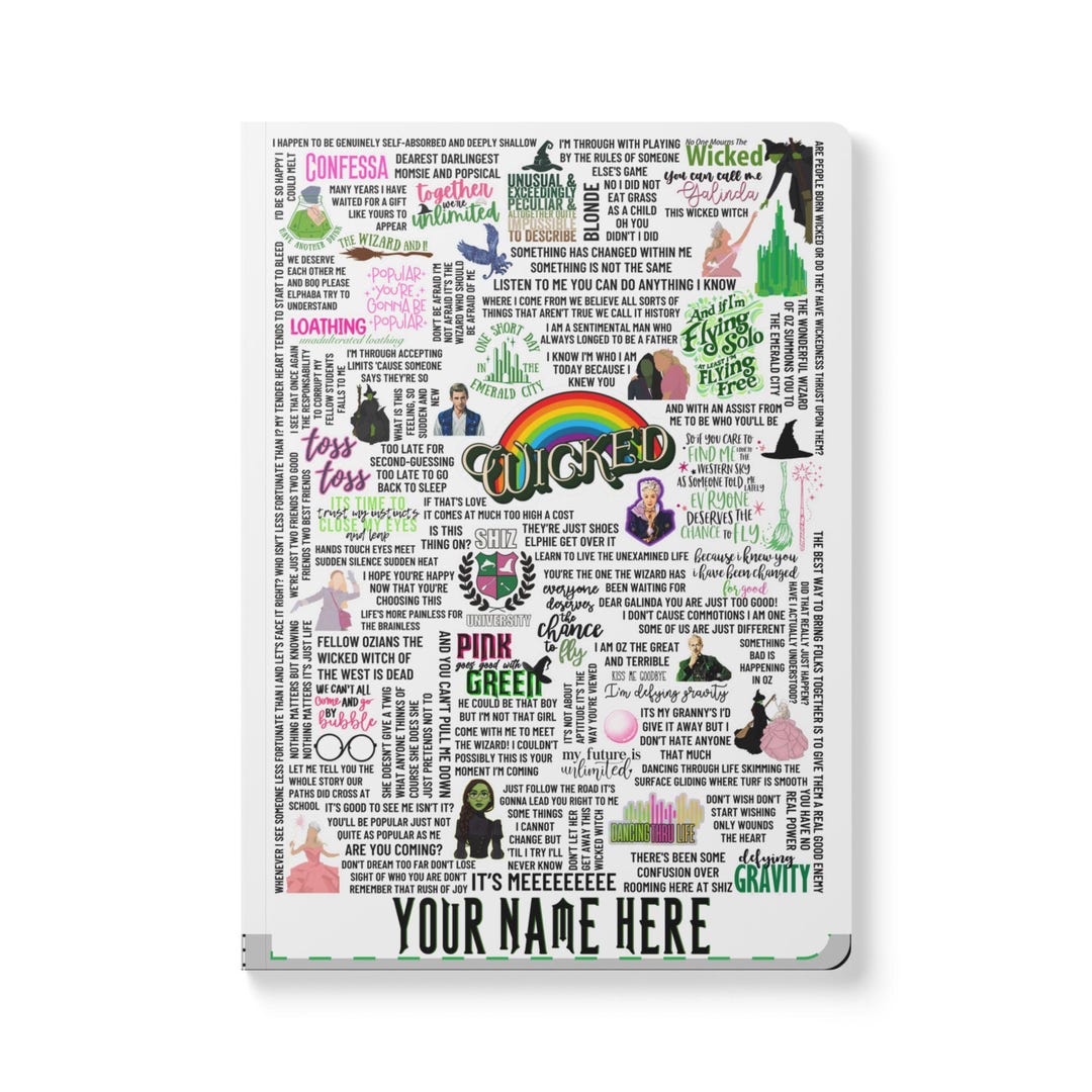 Wicked Musical Movie Notebook | Elphaba Glinda Fiyero Inspired Journal ...