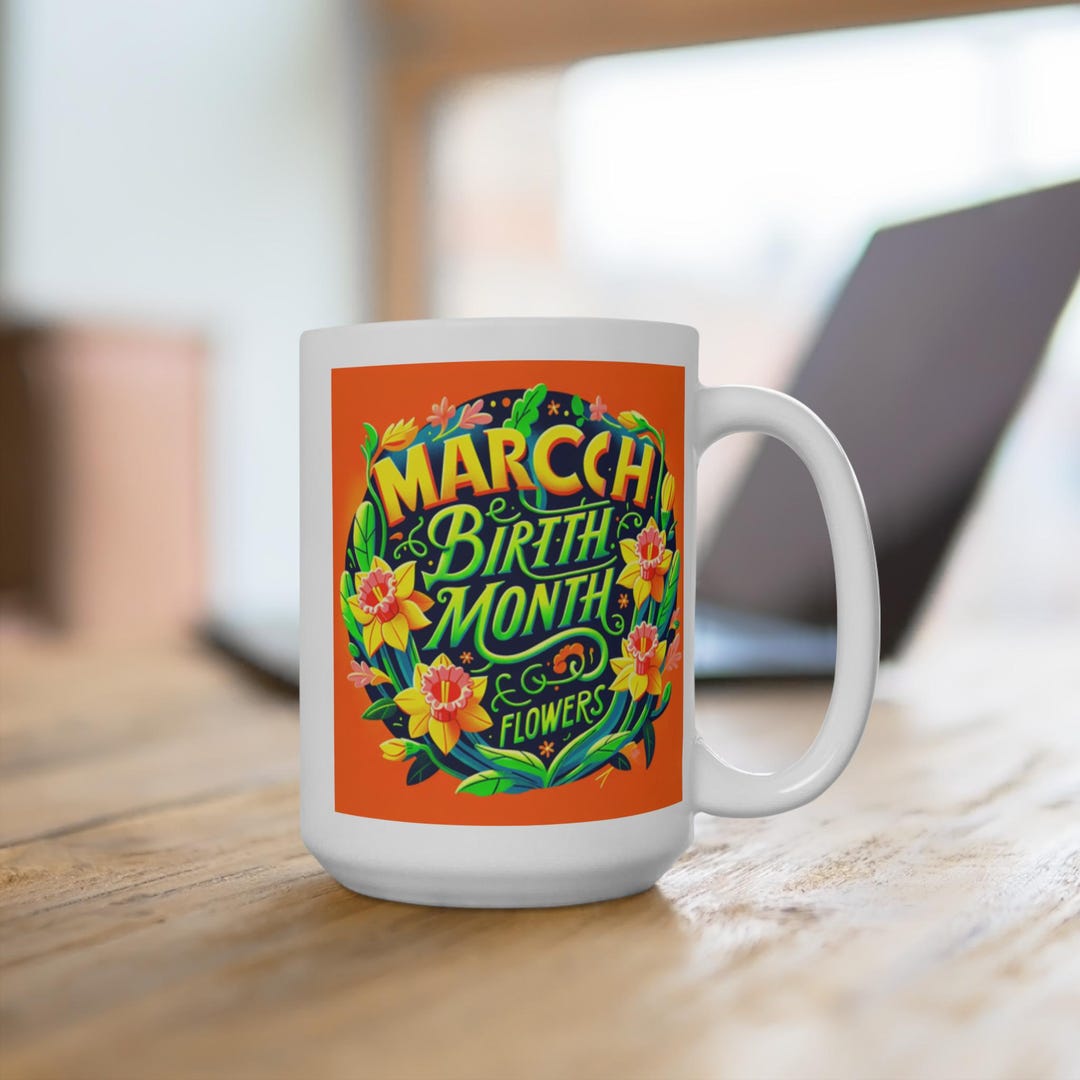 Daffodil Mug, March Birth Month Flower Ceramic Cup, Floral Coffee Mug ...