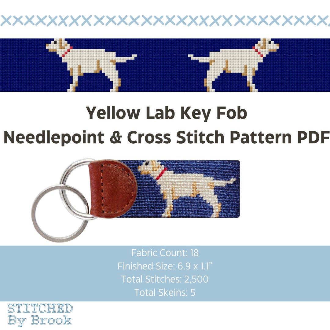 Yellow Lab Key Fob Cross Stitch & Needlepoint Pattern - Instant ...