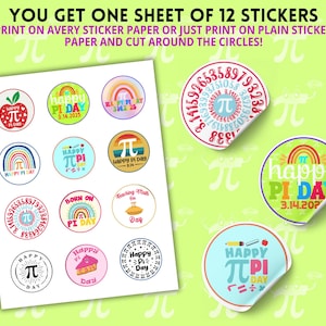 Pi Day Stickers, Printable Stickers, Pi Day Download, Math Pi Day, Math ...