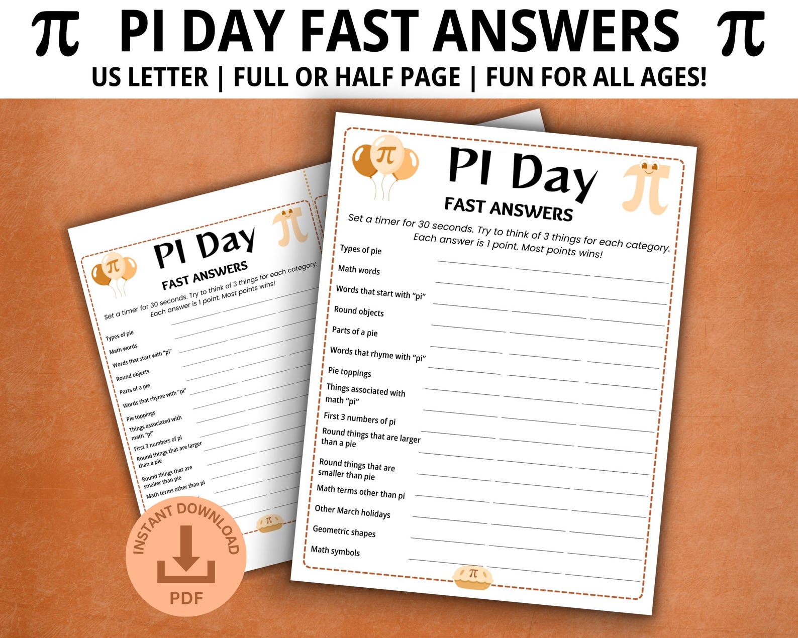 Pi Day Fast Answers Game, Trivia Game, Math Pi Day, Math Questions ...