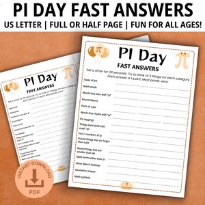 Pi Day Fast Answers Game, Trivia Game, Math Pi Day, Math Questions ...