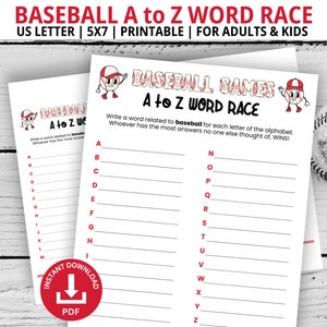 Baseball A to Z Word Race Game, Baseball Party Games, Family Game Night ...