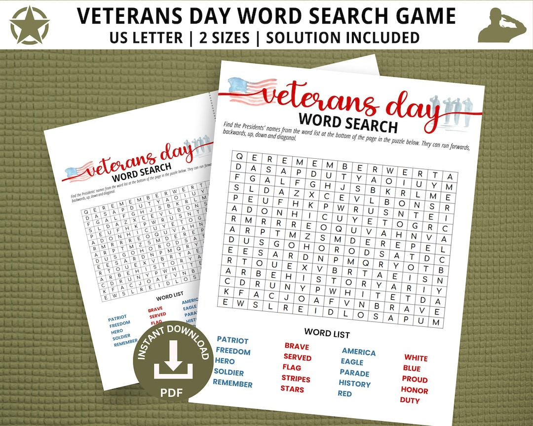 Veterans Day Word Search, Veterans Day Word Games, Veterans Day Games ...