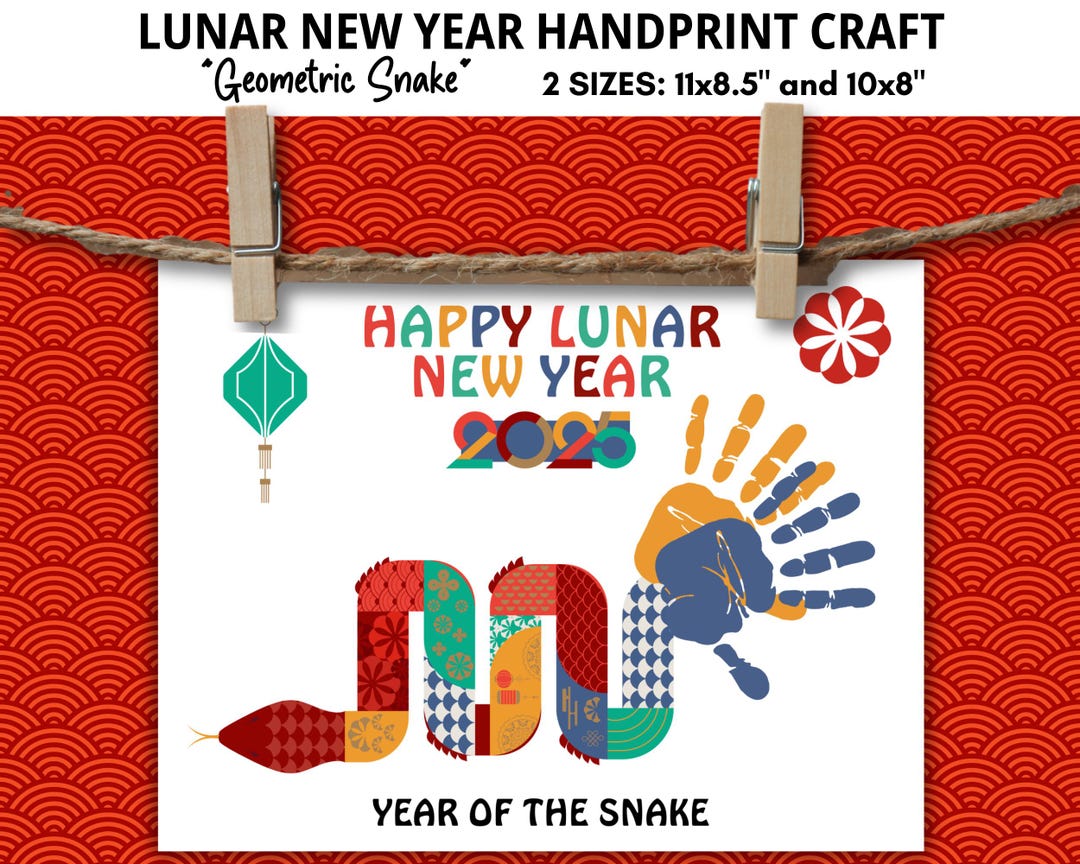 Lunar New Years Handprint Craft, Geometric Snake, Chinese New Year ...