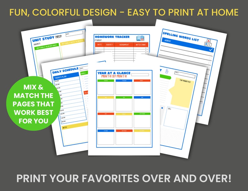 Printable Homeschool Planner Rainbow Colored Homeschool - Etsy