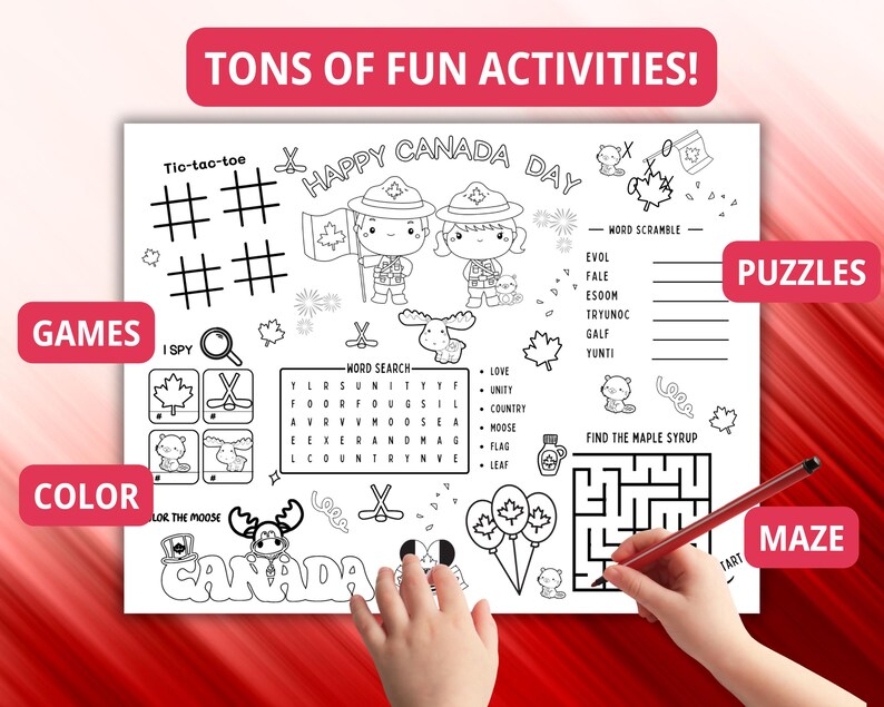Canada Day Activity Sheet, 2 Sizes, Canada Day Game, Activity Placemat ...