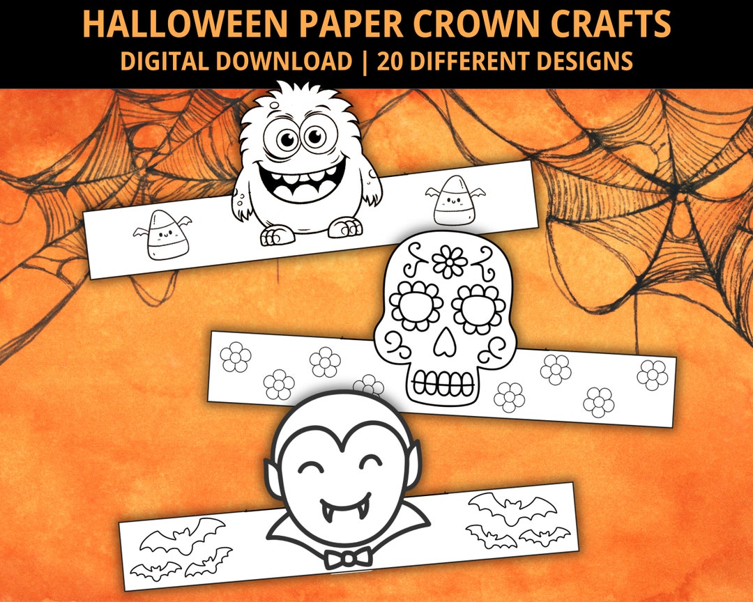 Halloween Paper Crowns, Halloween Coloring Craft, Halloween Party ...