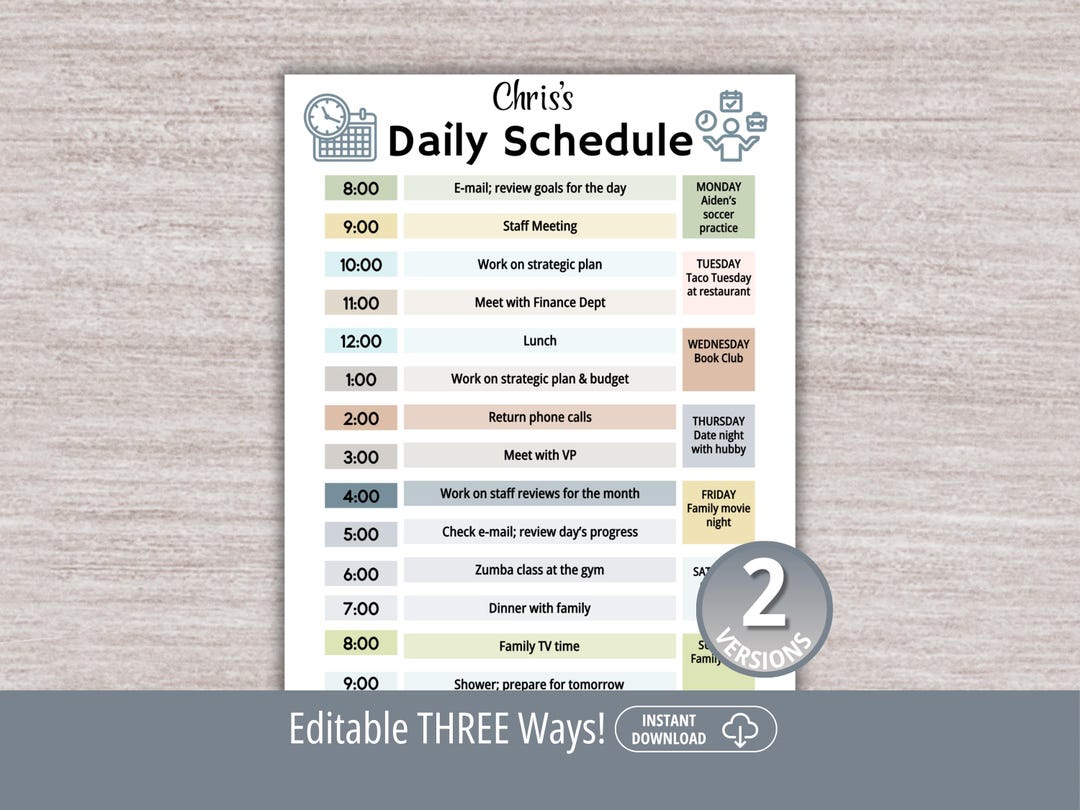 Adult Daily Schedule, Daily Routine, Editable in Canva, Fillable PDF ...