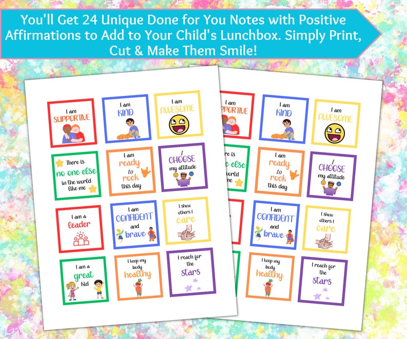 Printable Lunchbox Notes for Kids, Positive Affirmations for Kids, Kids ...