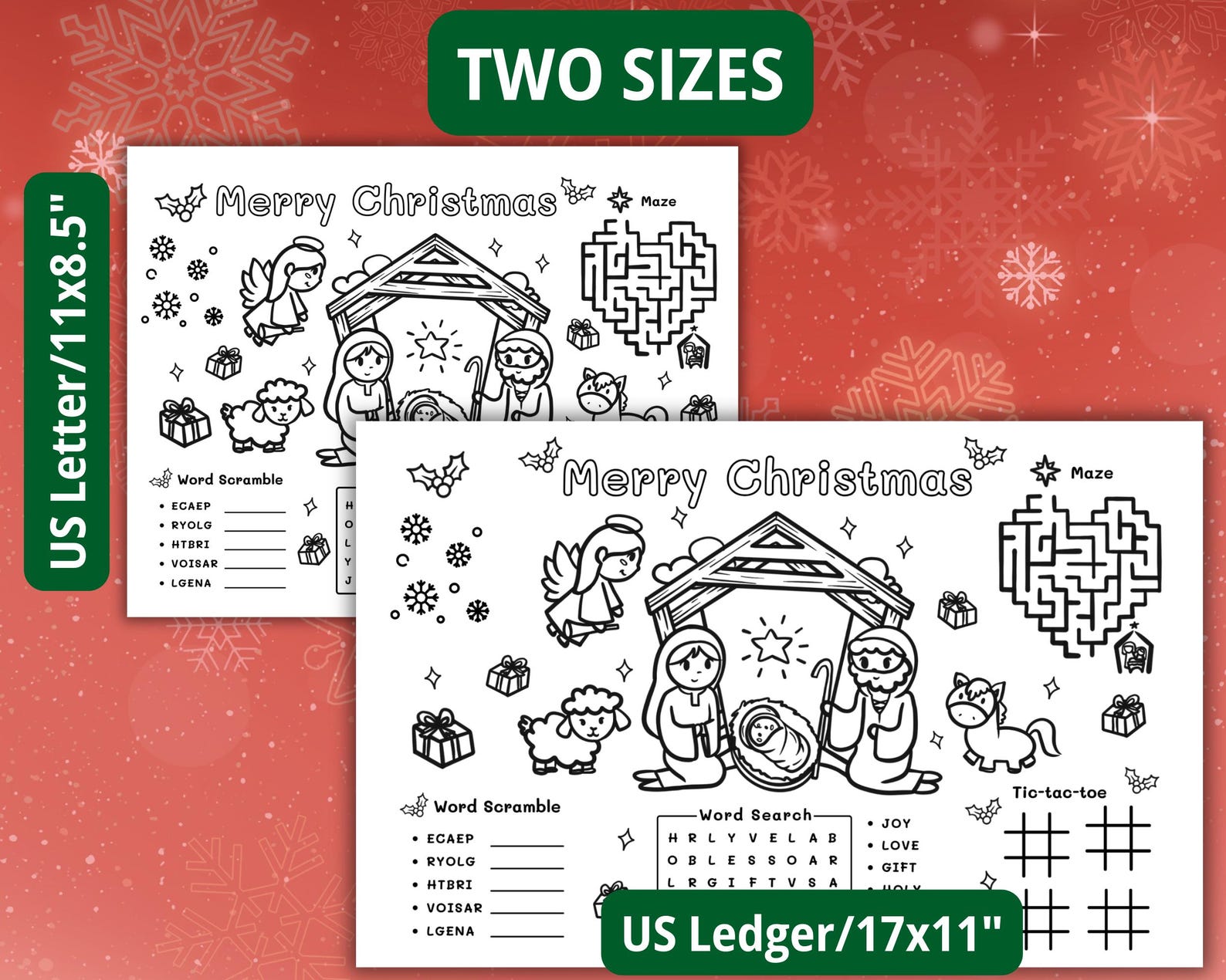 Christmas Activity Placemats, 2 Sizes/3 Versions, Christmas Party Games ...