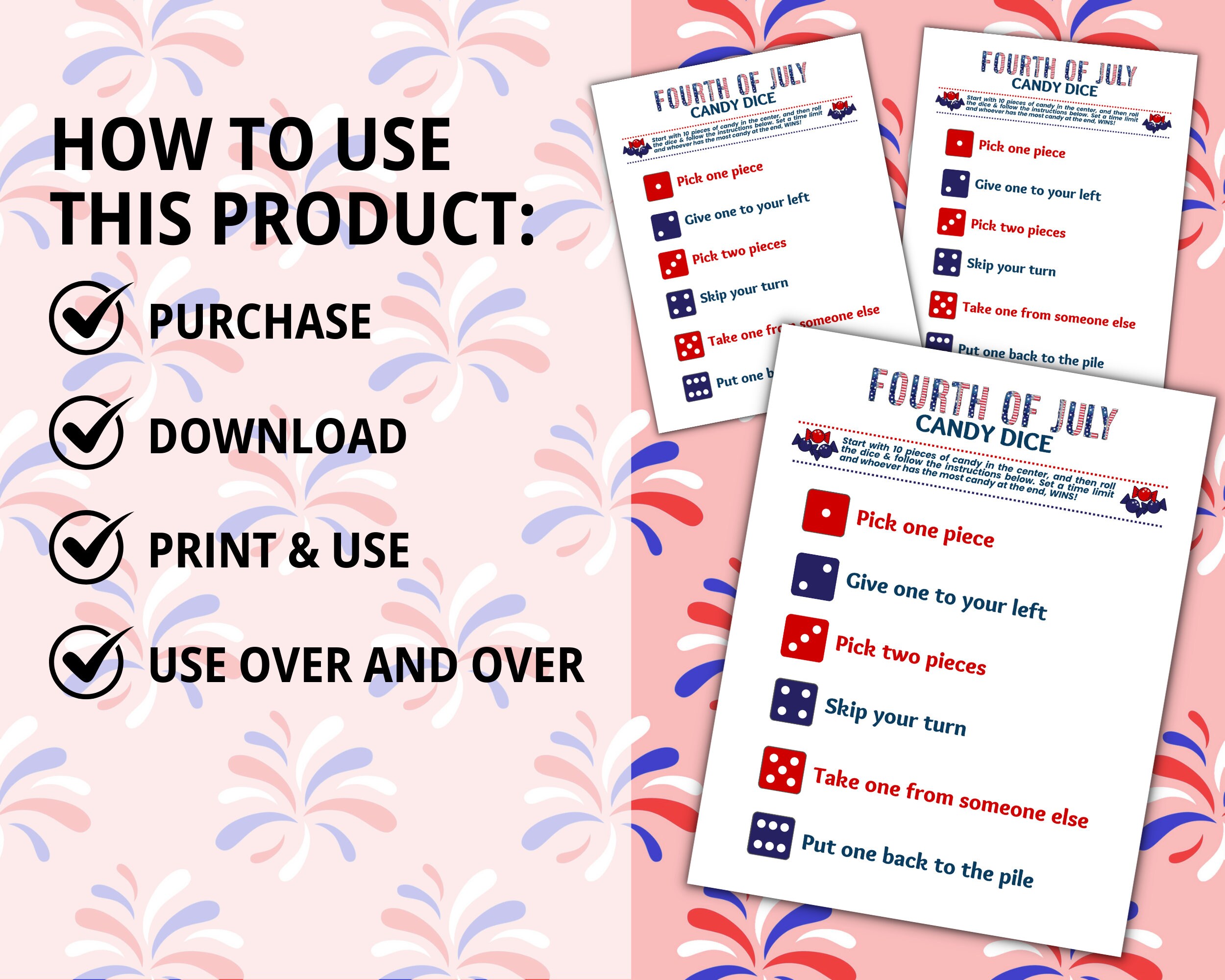 4th of July Candy Dice Game, Family Party Games, Patriotic Games, 4th ...