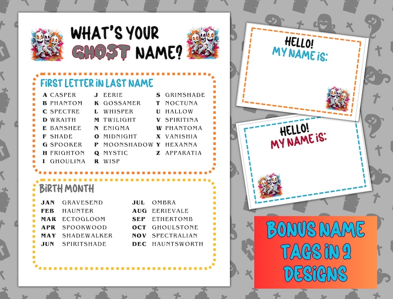 What's Your Ghost Name, Halloween Name Game, Whats Your Name, Printable ...