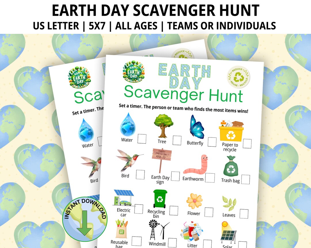 Earth Day Scavenger Hunt, Earth Day Games, Kid Scavenger Hunt, Family ...