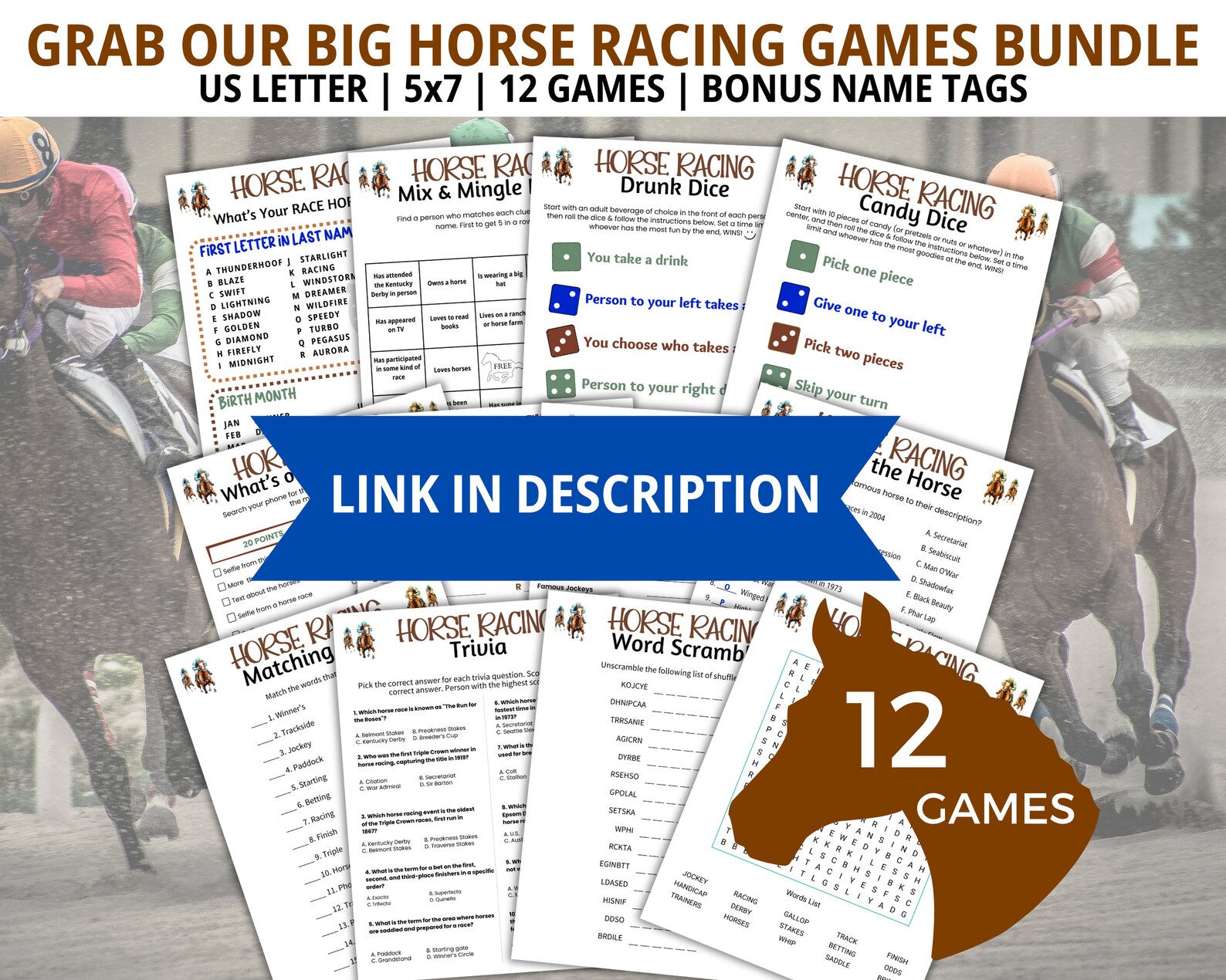 Horse Racing Word Search Game, Horse Race Game, Family Game Night, Word ...