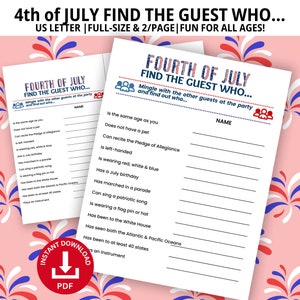 Find the Guest Game, 4th of July Game, Family Party Games, Patriotic ...