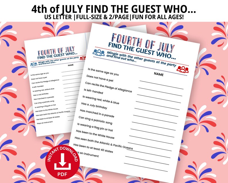 Find the Guest Game, 4th of July Game, Family Party Games, Patriotic ...
