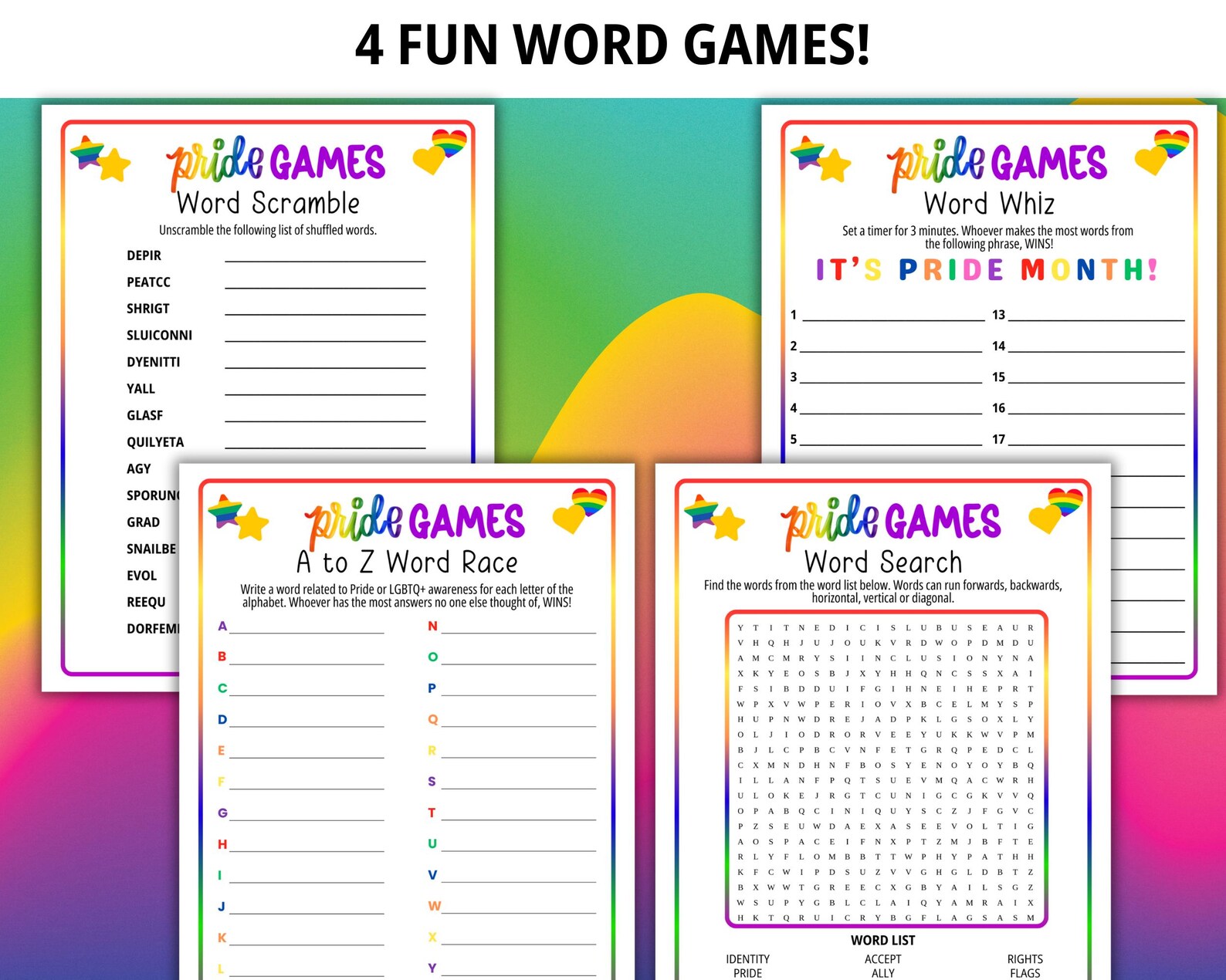 Pride Games, 12-GAME BUNDLE, Pride Party Games, Pride Trivia, Drag ...