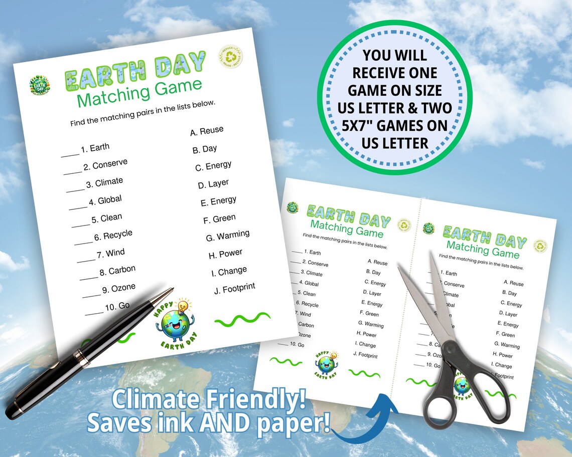 Earth Day Matching Game, Earth Day Games, Family Game Night, Office ...
