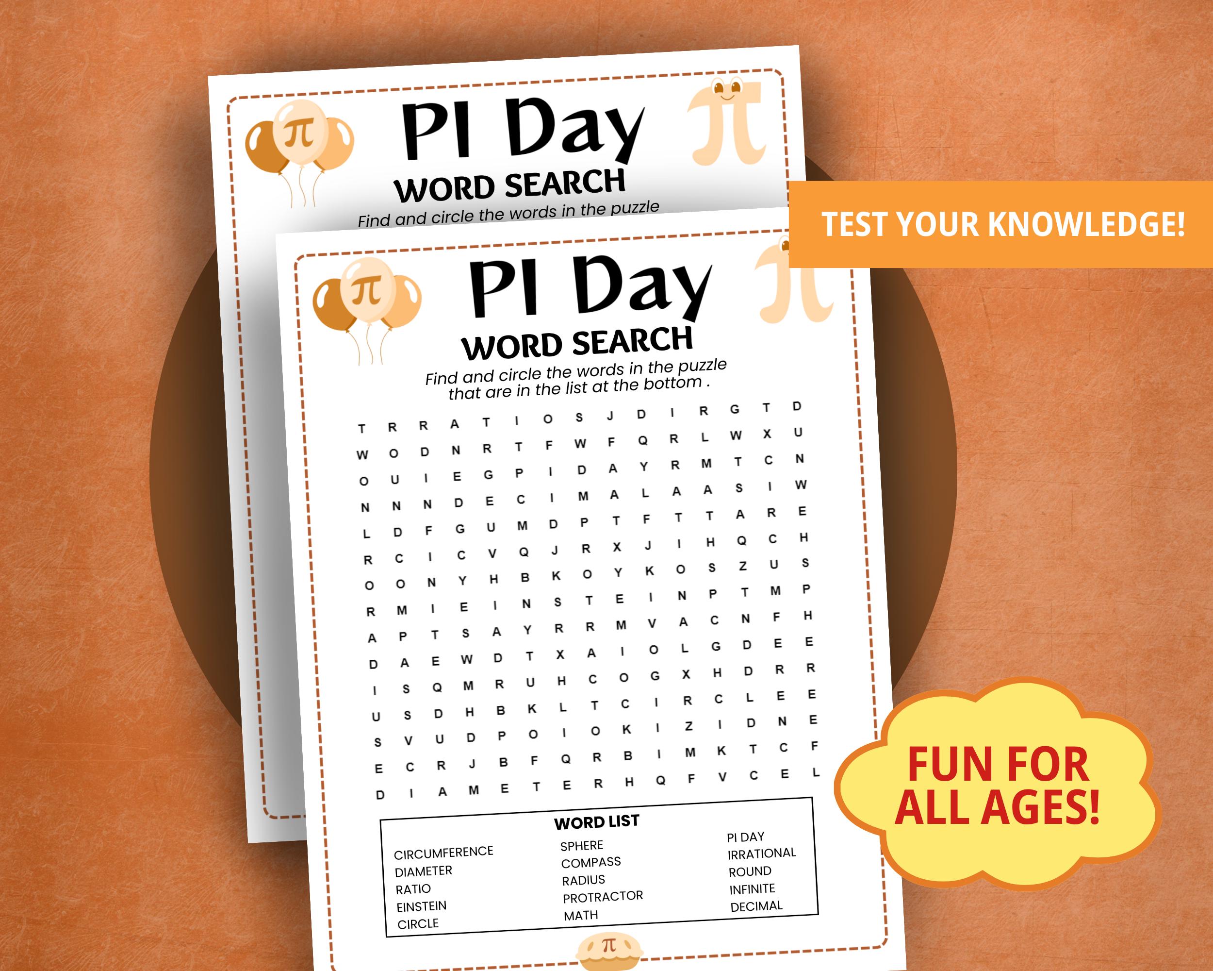 Pi Day Word Search, Pi Day Game, Pi Day Download, Math Teacher, Math Pi ...