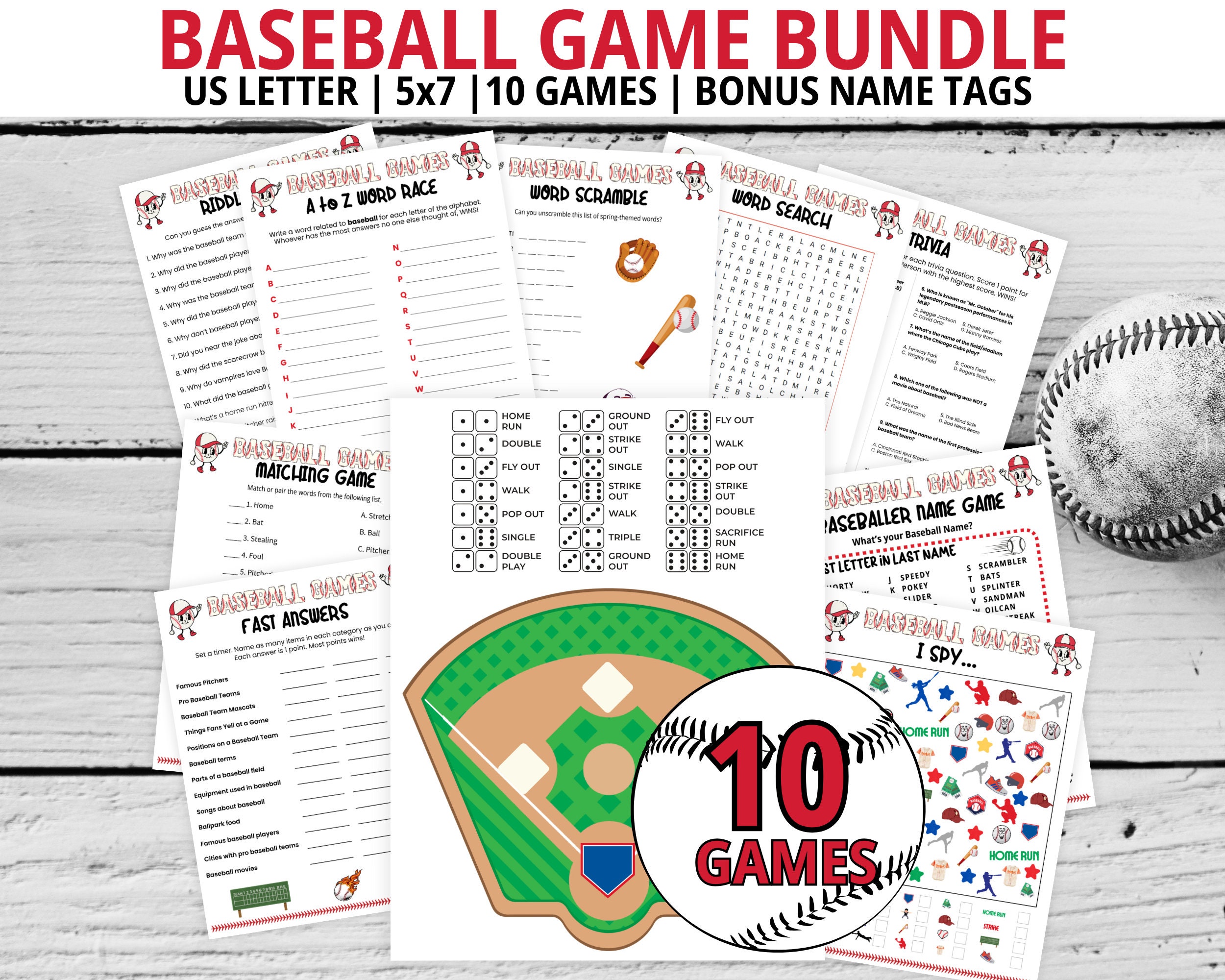 Baseball Games Bundle, Baseball Party Games, Family Game Night, Office ...