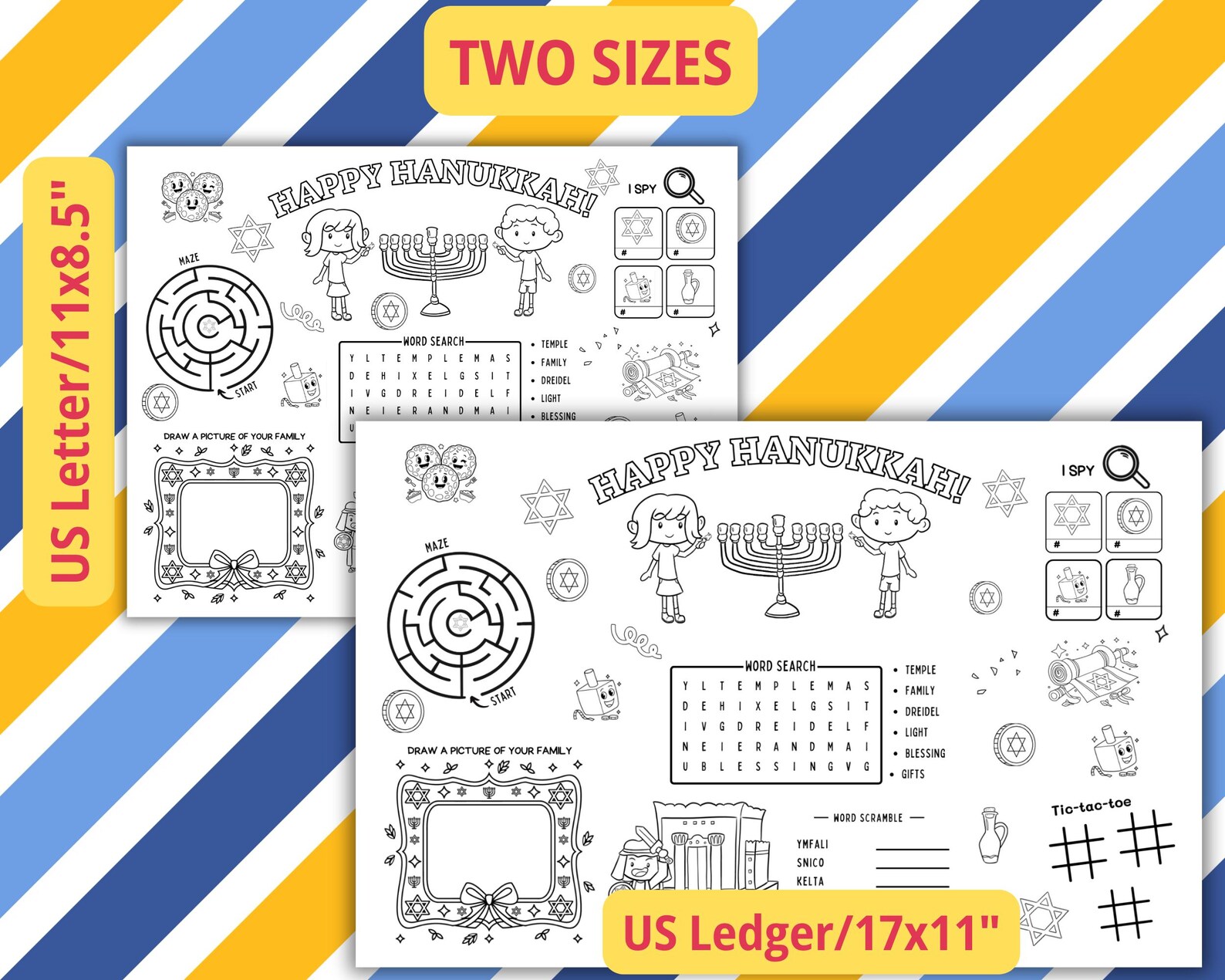 Hanukkah Activity Sheet, 2 Sizes, Hanukkah Party Game, Hanukkah ...