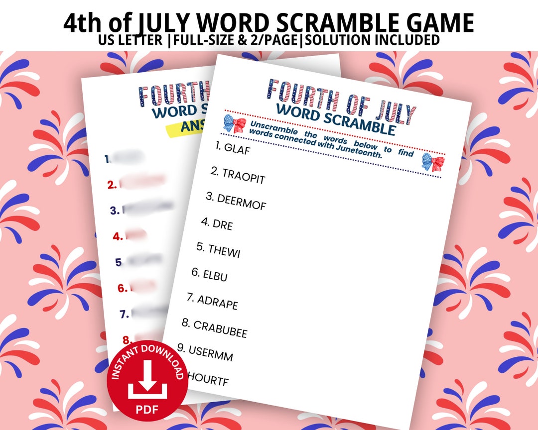 4th of July Word Scramble Game, Fourth of July Games, Group Games ...