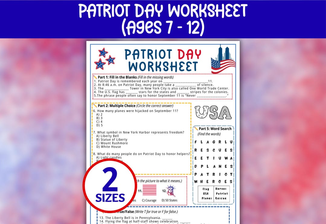 Patriot Day Worksheet, Patriot Day Activity, September 11, Patriotic ...
